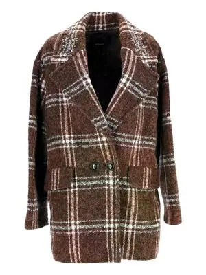 Pinko Double-breasted Checked Coat - Brown