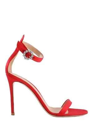GIANVITO ROSSI Satin Heeled Sandals With Crystal Embellishments - Red