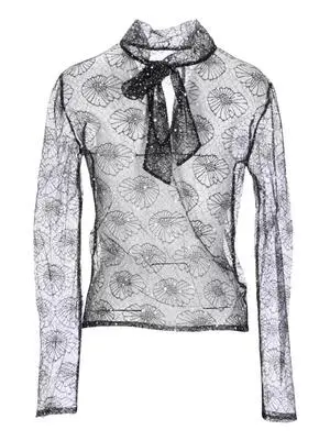 MSGM Crystal-embellished Floral Lace Top - Black