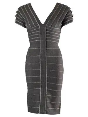 Herve Leger V-neck Threaded Sheath Mini Dress - Grey