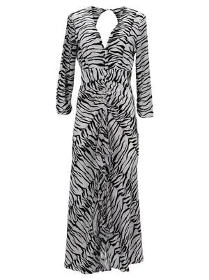 RIXO Zebra-Print Ruffled Maxi Dress