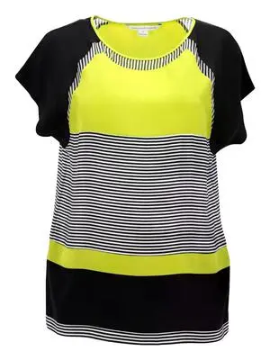 Diane Von Furstenberg Striped Short Sleeve Blouse - Black