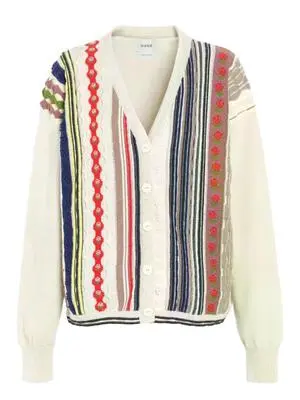 BARRIE Cashmere Striped Cardigan - Neutrals
