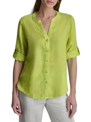 Dkny Linen Button-up Shirt - Limeade