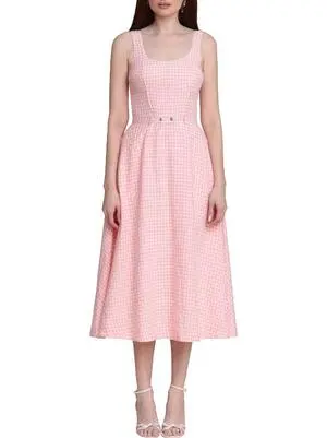 Avec Les Filles Gingham Midi Dress With Bustier Bodice - Pink - White Gingham