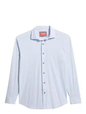 Johnston & Murphy Xc Motion Performance Knit Button-up Shirt - White/blue Diamond