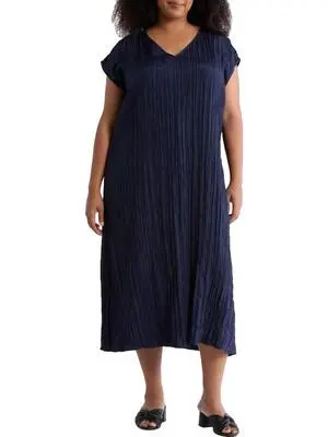 Eileen Fisher Cap Sleeve Silk Midi Dress - Ink