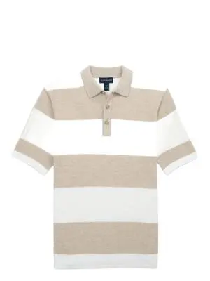 Scott Barber Stripe Rib Polo Sweater - Flax