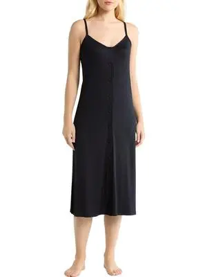 French Connection Rib Button Front Nightgown - Utility Blue