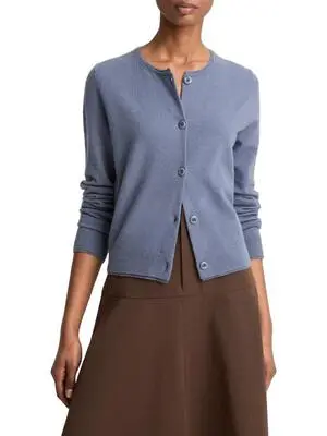 Vince Scallop Trim Button Front Cardigan - Azul