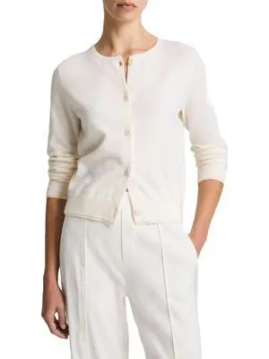 Vince Scallop Trim Button Front Cardigan - Off White