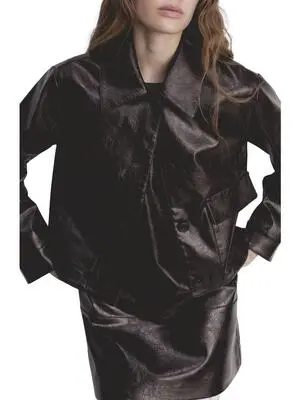 Mango Textured Faux Leather Cropped Jacket - Burgundy
