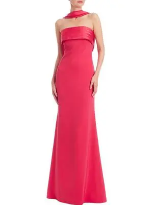 Badgley Mischka Scarf Detail Strapless Gown - Rose