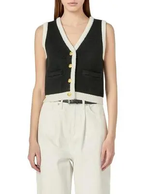 English Factory Contrast Trim Crop Vest - Black/white