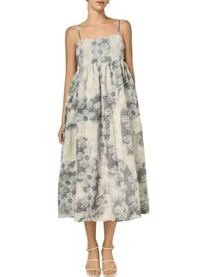 English Factory Floral Embroidery Sleeveless Midi Dress - Blue/off White