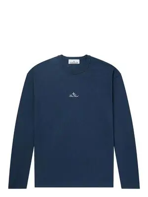 Stone Island Logo-embroidered Cotton-jersey T-shirt - Navy
