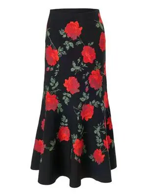 Carolina Herrera Rose Jacquard Trumpet Skirt - Black