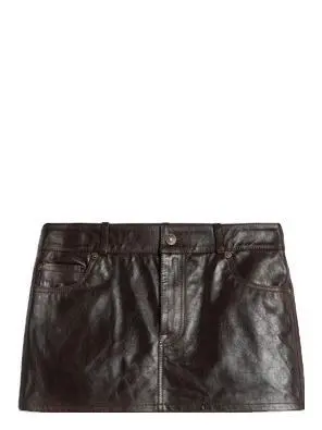 7 For All Mankind Mini Leather Skirt - Brown
