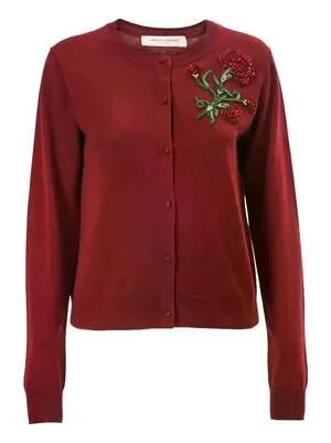 Carolina Herrera Crystal-embroidered Rose Cardigan - Red