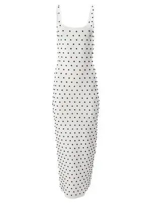Carolina Herrera Polka Dot Beaded Midi Dress - White
