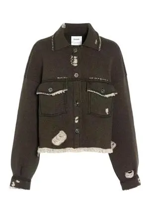 BARRIE Fringed Denim Jacket Brown