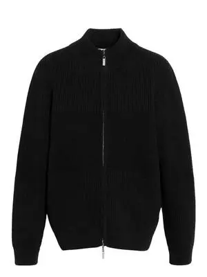 BARRIE Chunky Waffle-effect Zip Cardigan - Black