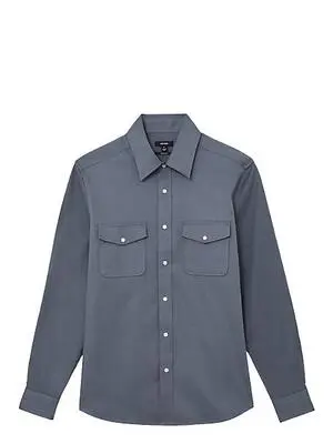 REISS Mcrae Patch-pocket Stretch-cotton Overshirt - Airforce Blue