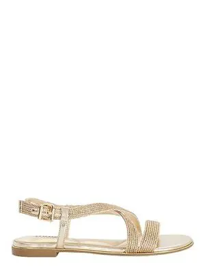 DUNE Lope Woven Flat Sandals - Gold   Plain Fabric