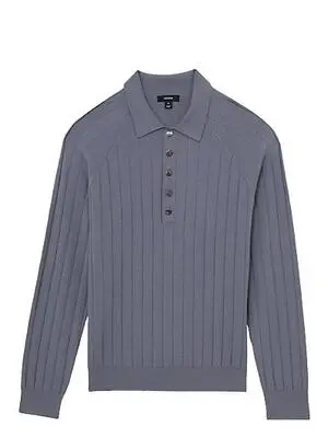 REISS Dillingham Half-button Ribbed Knitted Polo - Steel Blue