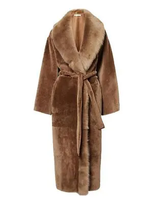Nour Hammour Isadora Belted Shearling Coat - Topaz