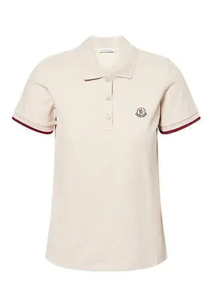 Moncler Classic Badge Cotton-Piqué Polo Shirt Beige