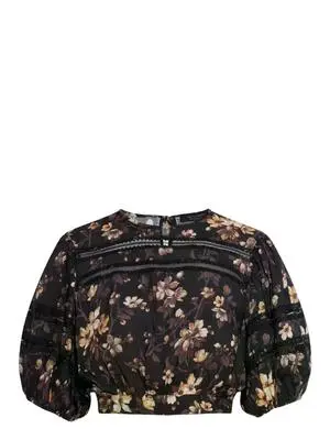 ALLSAINTS Floral-print Lace-trim Cropped Top - Black