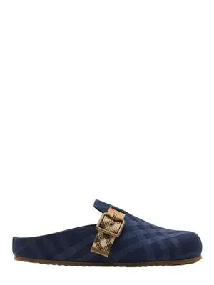 Burberry Check Denim Urchin Clogs - Navy
