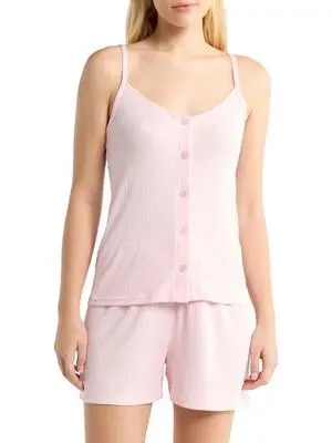French Connection Ribbed Camisole And Shorts Sleep Set - Icy Pink