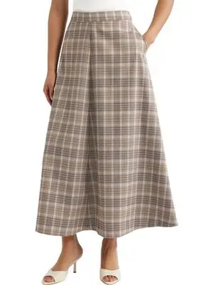 REFORMATION Plaid Flared Midi Skirt