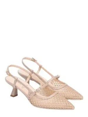 NEROGIARDINI Mesh Pointed Toe Slingback Pumps - Rose