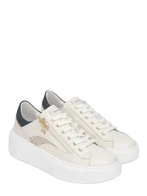 NEROGIARDINI Side Zip Platform Sneakers - Beige Multi