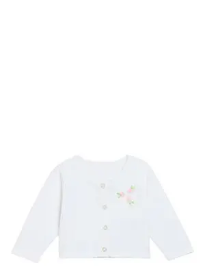 PIPPA & JULIE Cotton Cardigan With Rosebud Embroidery - White