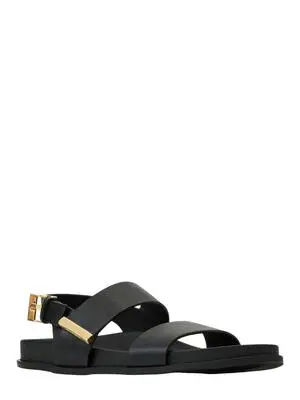 Aquatalia Irma Weatherproof Leather Quarter Strap Sandals Black Calf