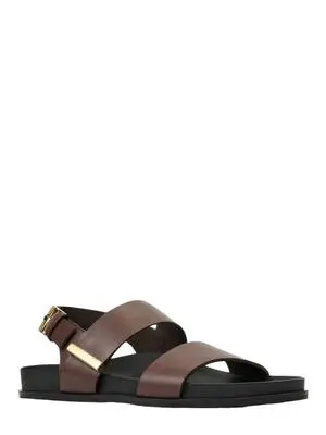 Aquatalia Irma Weatherproof Leather Quarter Strap Sandals Brown Calf