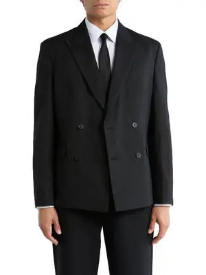 OPEN EDIT Linen Blend Double Breasted Sport Coat - Black