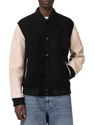 ALLSAINTS Holloway Wool & Leather Varsity Bomber Jacket - Black/white