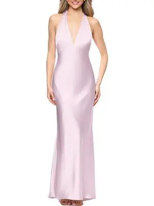 XSCAPE EVENINGS Halter Satin Gown - Light Pink