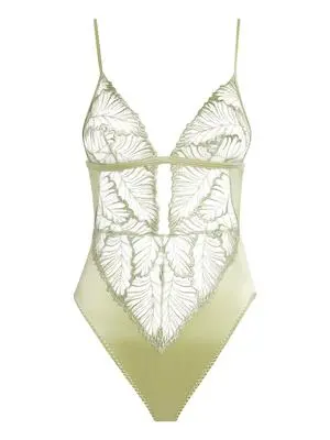 COCO DE MER Lace-trim Laurel Bodysuit - Green