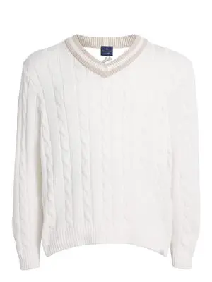 Paul & Shark Cotton Cable-knit V-neck Sweater - Ivory