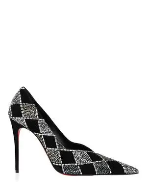 CHRISTIAN LOUBOUTIN Doria Suede Crystal-check Pumps 100 - Black