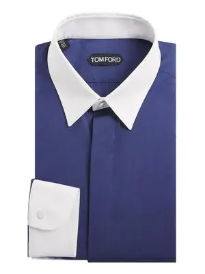 TOM FORD Cotton Contrast Collar And Cuffs Shirt - Blue
