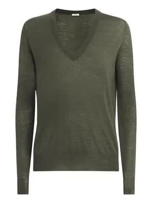 JOSEPH Cashair Cashmere V-neck Sweater - Green