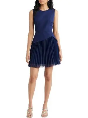 Sam Edelman Sleeveless Pleated Mini Dress - Navy