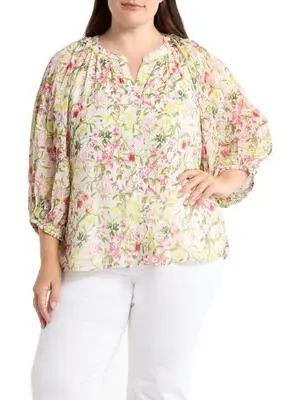 Vince Camuto Floral Button-up Shirt - Ivory/raspberry